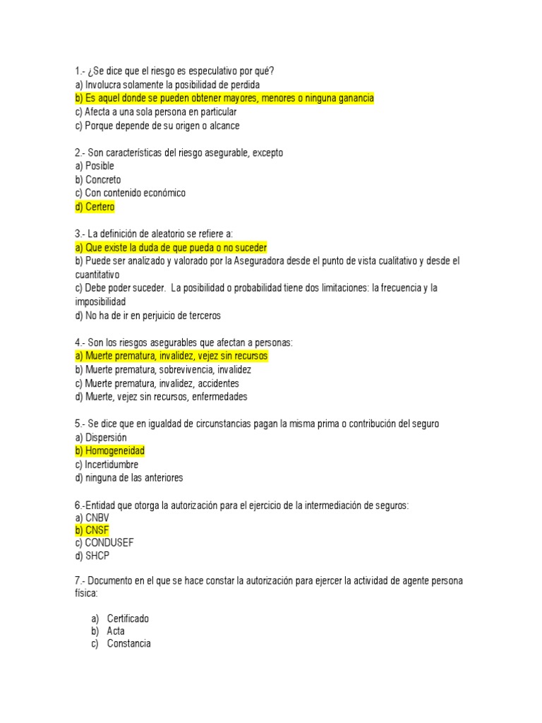 Cuestionario 1 | PDF | Póliza de seguros | Seguro