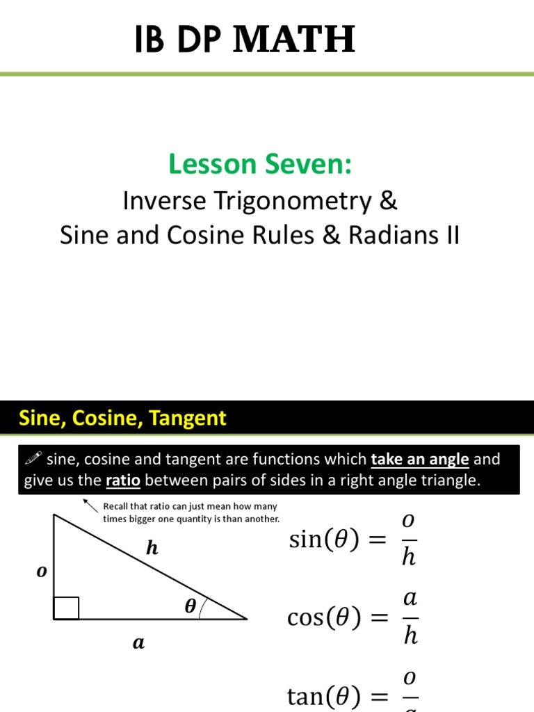 Note of IB DP Math Lesson Seven - Sine and Cosine Rules, Radian and ...