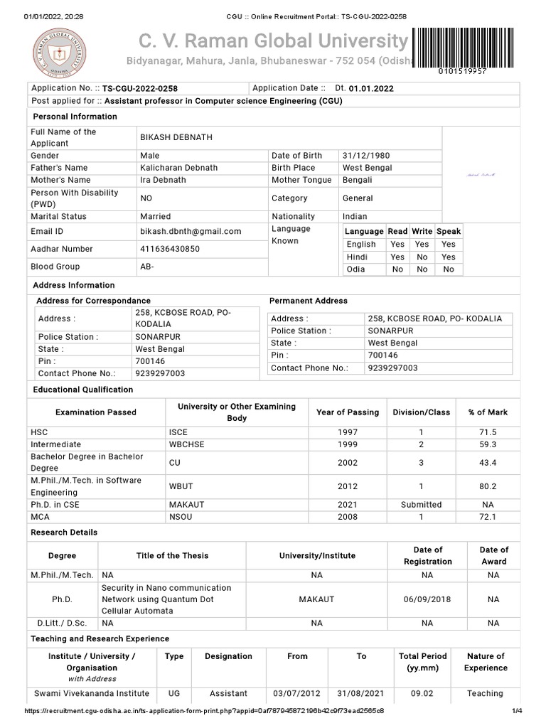 CGU - Online Recruitment Portal - TS-CGU-2022-0258 | PDF | Doctorate | Academic Degree