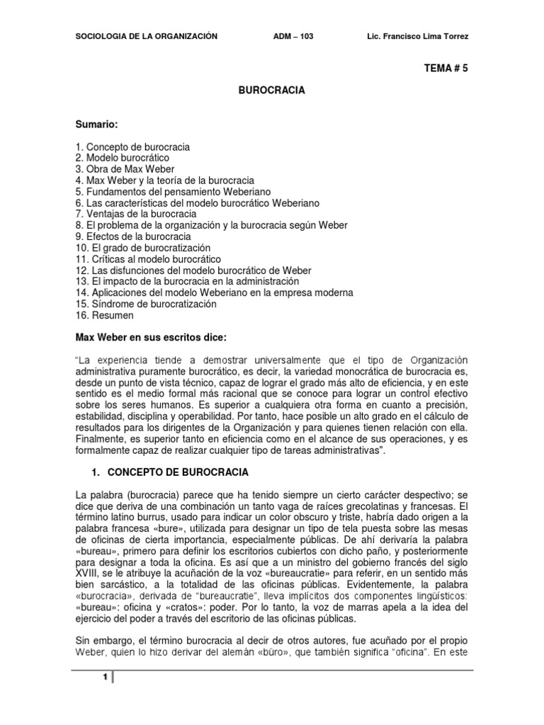 Tema 5 Burocracia | PDF | Burocracia | Max Weber