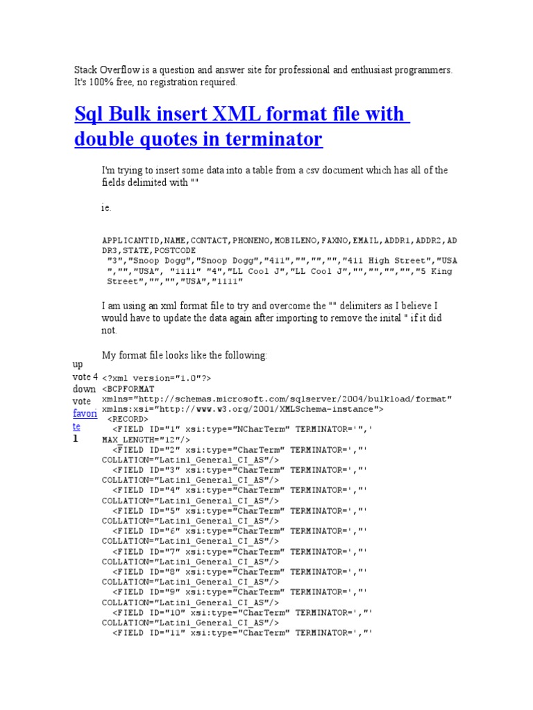BULK Datos Masivos SQL Server 2012 | PDF | Xml | Computer Programming