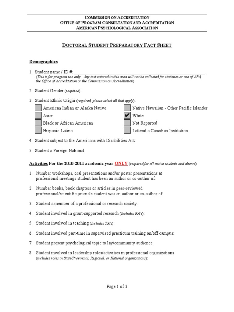 APA Doctoral Student Prep. Fact Sheet | PDF | American Psychological ...