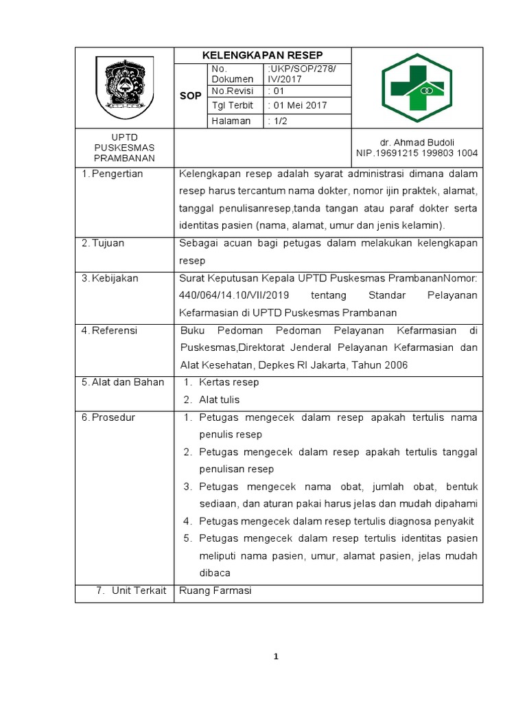 Sop Kelengkapan Resep | PDF