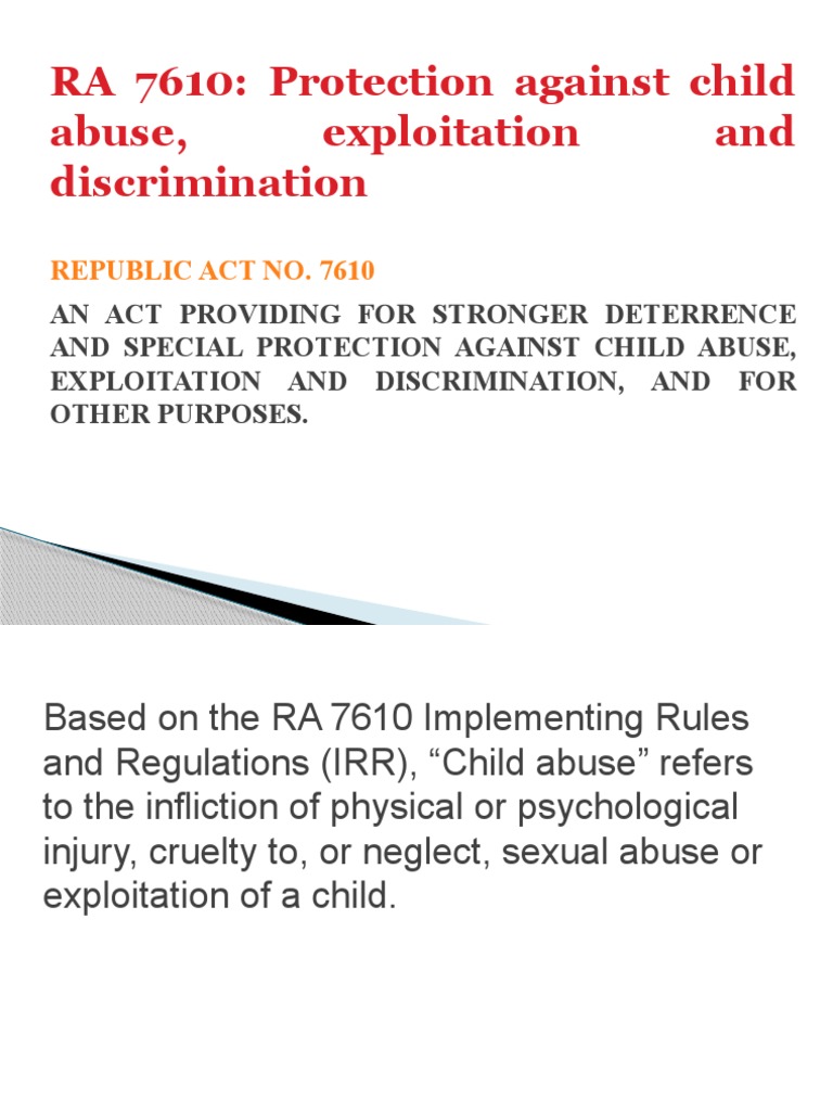Ra 7610 | Download Free PDF | Child Abuse | Child Neglect