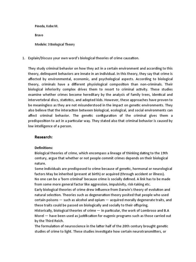 Biological Theories of Crime Explained | PDF | Psychopathy | Brain
