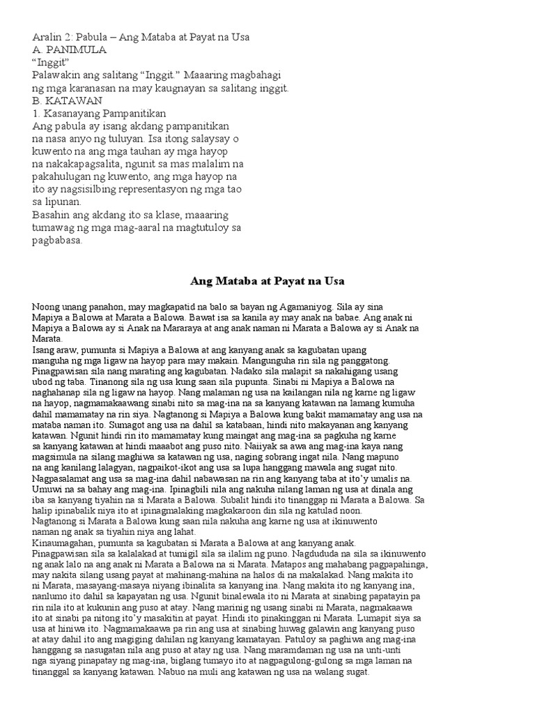 Ang Mataba at Payat Na Usa | PDF