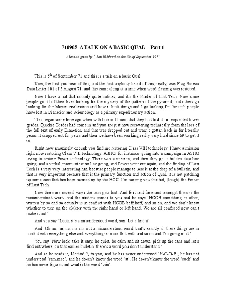 L. Ron Hubbard's Talk on Basic Qual | PDF | Ufo Religions