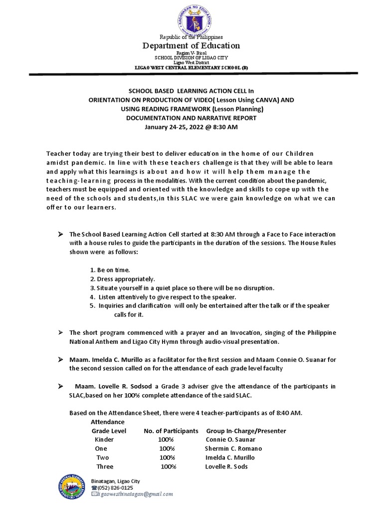 Narrative & Documentation in 2nd SLAC (Jan 24-25,2022) | PDF | Lesson Plan | Learning