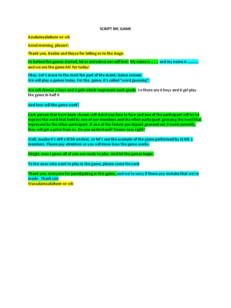 Script MC Game | PDF