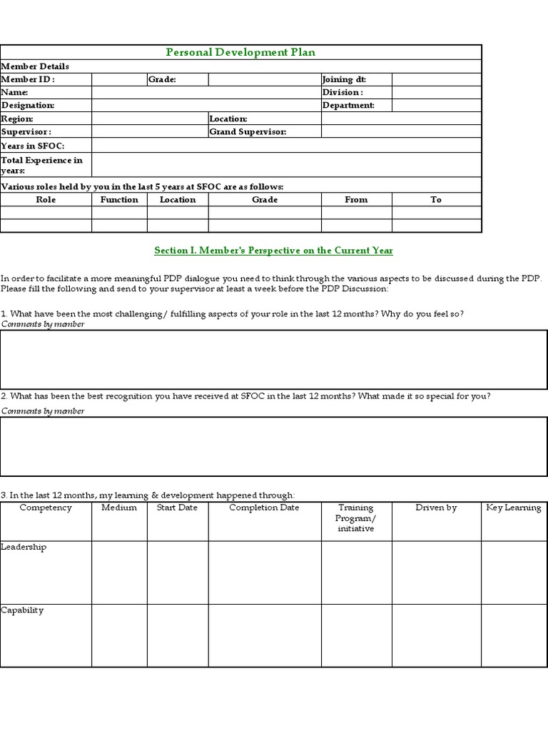 Personal Development Form (1) - Apprisal | PDF | Learning ...