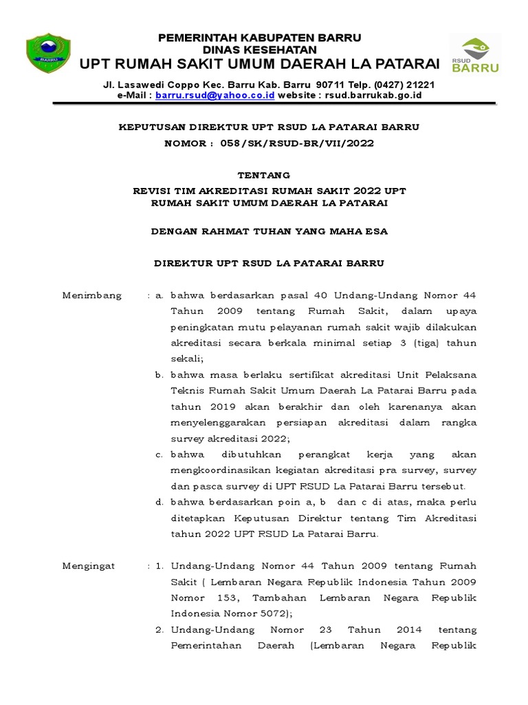 Draft SK Revisi Tim Akreditasi 2022 | PDF