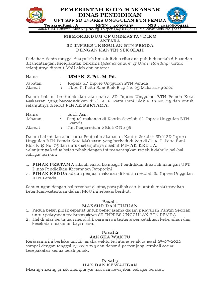 MoU Kantin BARU | PDF | Ilmu Sosial