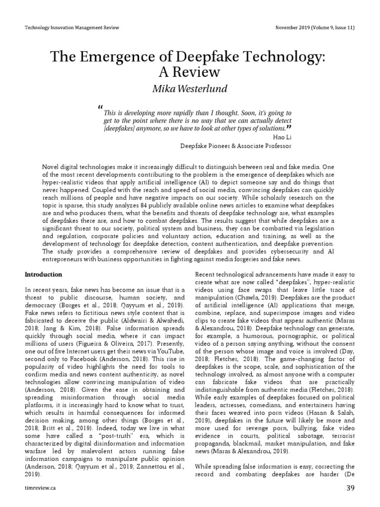 The Emergence of Deepfake Technology A Review | PDF | Social Media ...