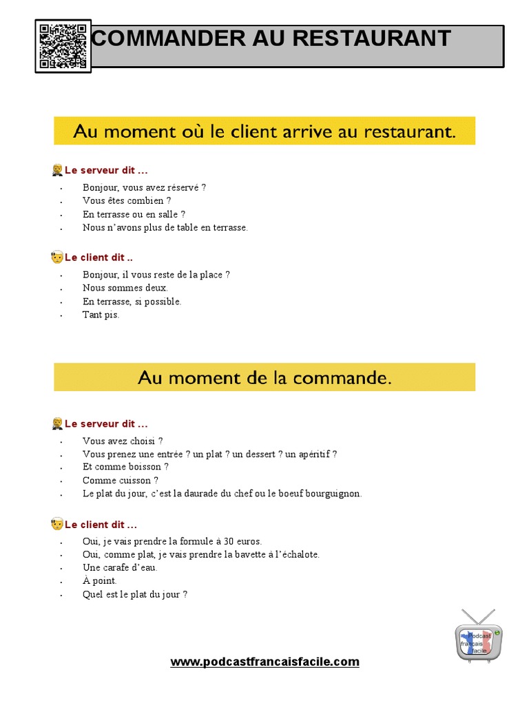Commander au Restaurant en Français | PDF | Livres de cuisine ...