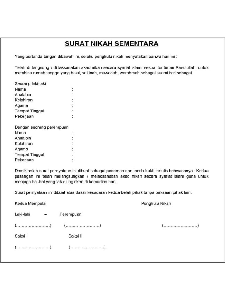 Contoh Surat Nikah Siri Resmi Dari Ustadz Terbaru 2 | PDF