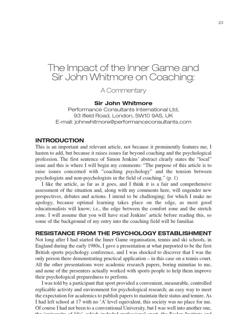 Inner Game and Whitmore | PDF | Transpersonal Psychology | Psychotherapy
