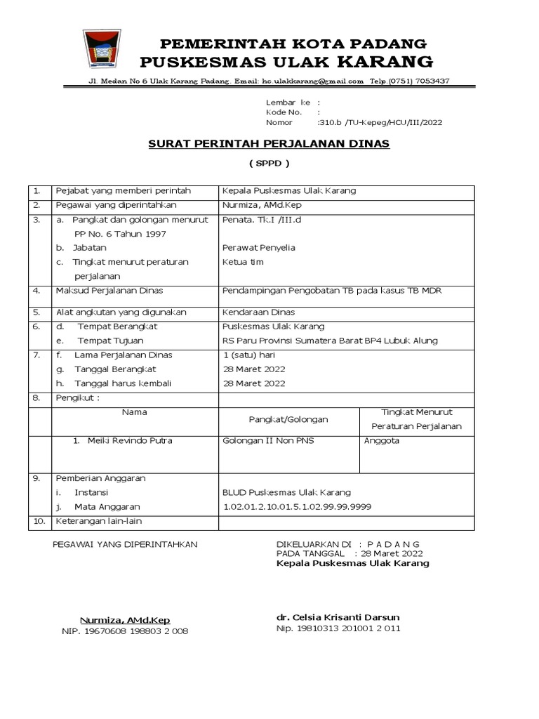 SPPD Bagian Depan | PDF
