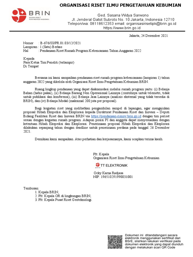 Pendanaan Riset Kebencanaan 2022 BRIN | PDF