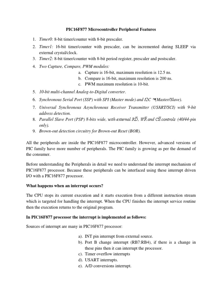 PIC16F877 Microcontroller ON-Chip Peripherals | PDF | Analog To Digital Converter | Microcontroller