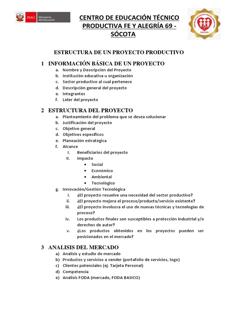 Estructura de Un Proyecto Productivo | PDF | Análisis FODA | Business