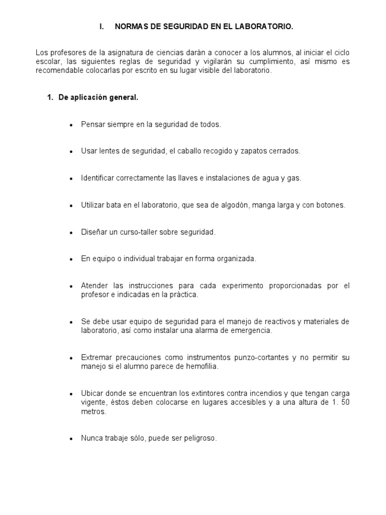 Normas de Seguridad en El Laboratorio | PDF | Laboratorios | Maestros