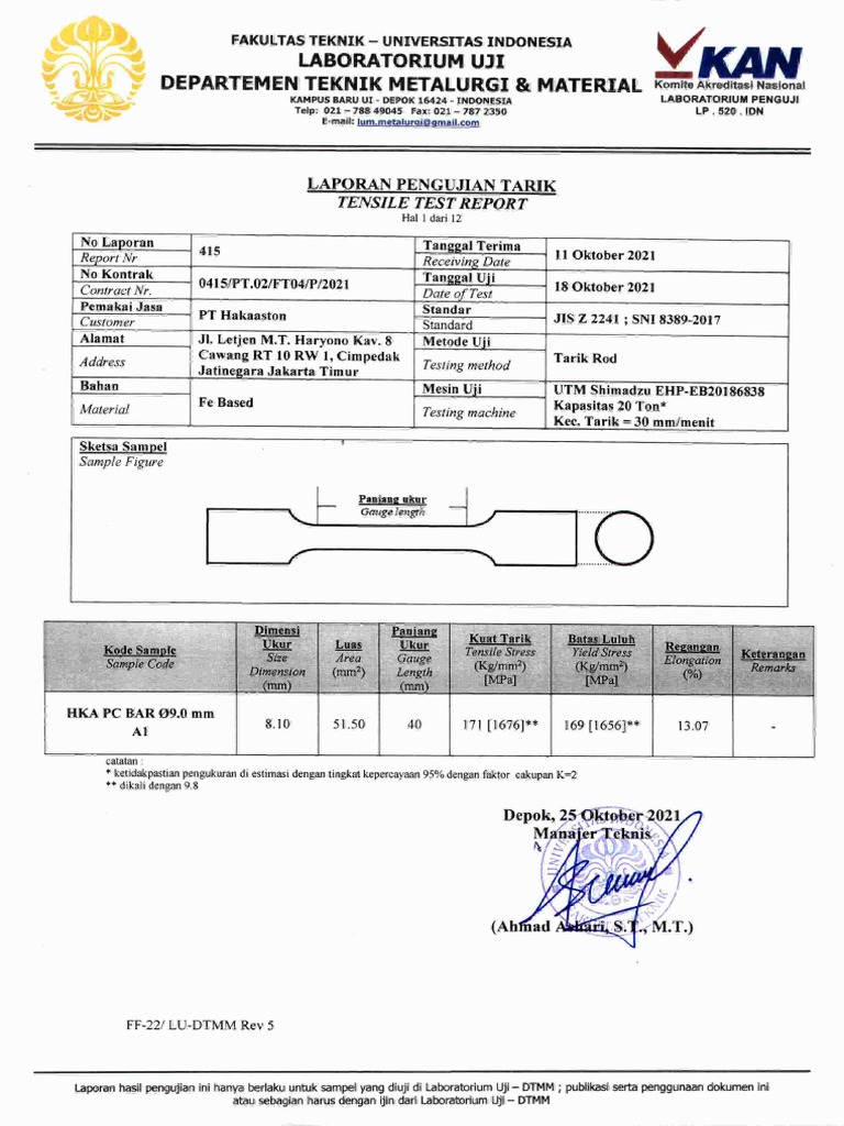 Laporan Pengujian Tarik 415 | PDF | Teknologi & Rekayasa