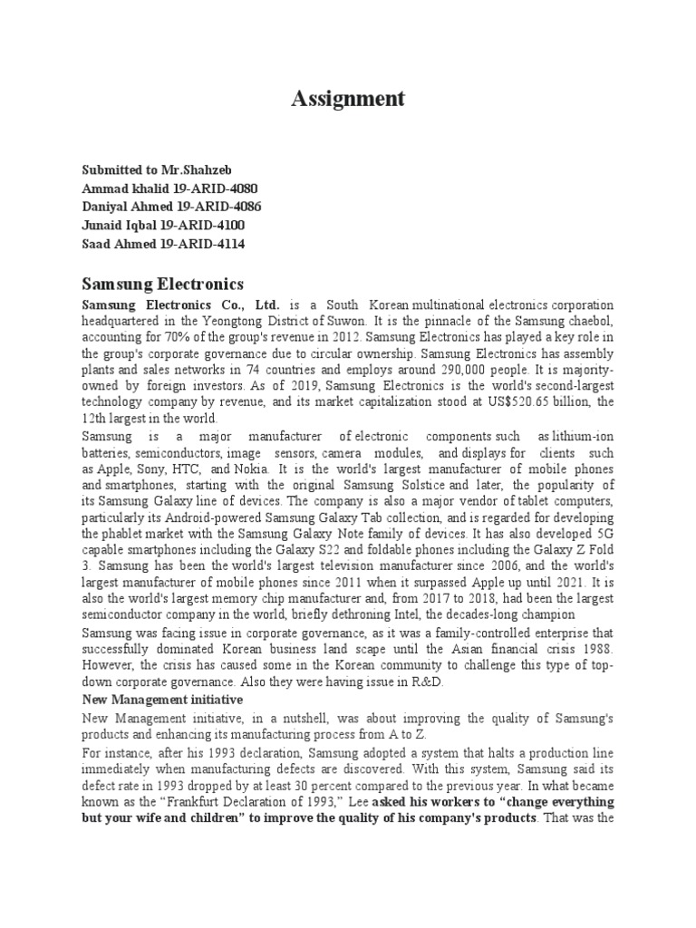Assignment POM 02 | PDF | Samsung Electronics | Smartphone