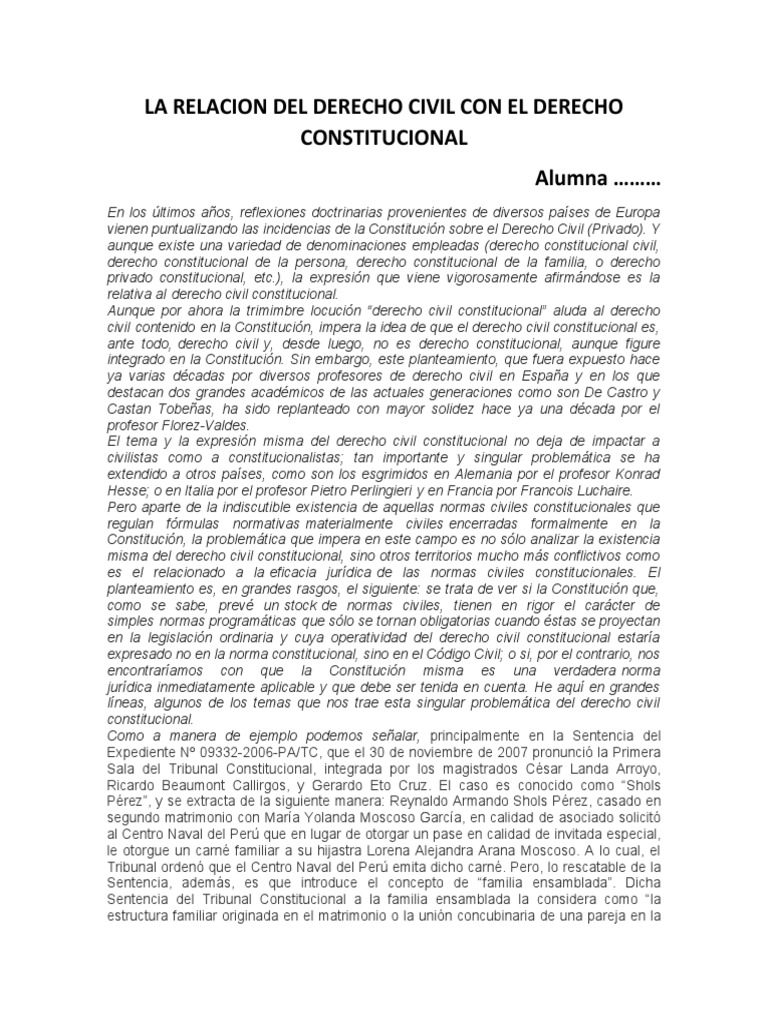La Relacion Del Derecho Civil Con El Derecho Constitucional-Analisis ...