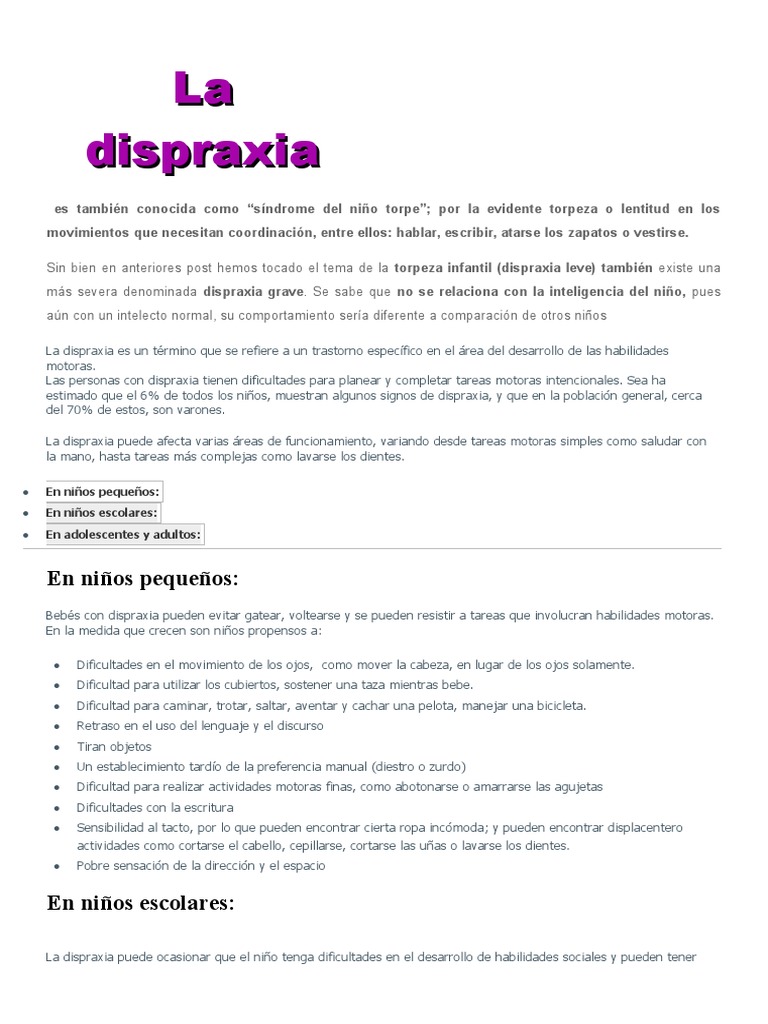 Dispraxia: trastorno del desarrollo que afecta la coordinación motora ...