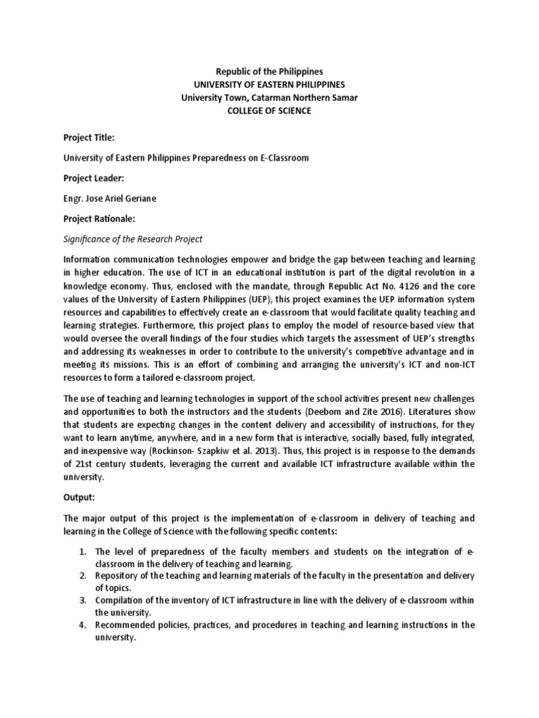 UEP E-Classroom Preparedness Study | PDF | Educational Technology ...