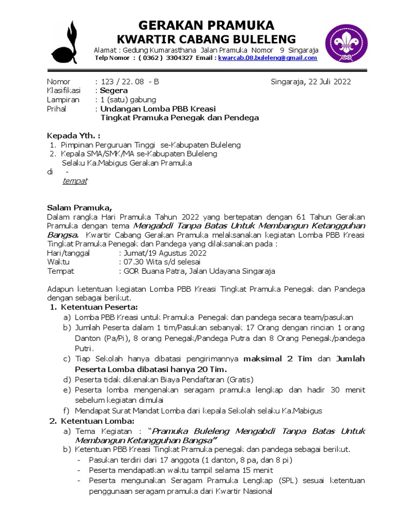 Undangan Lomba PBB Kreasi Pramuka | PDF | Karier & Perkembangan
