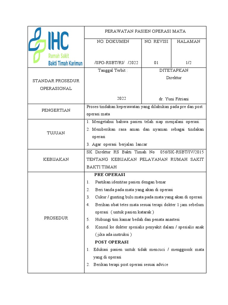 Spo Perawatan Pasien Operasi Mata | PDF | Bisnis | Sains & Matematika