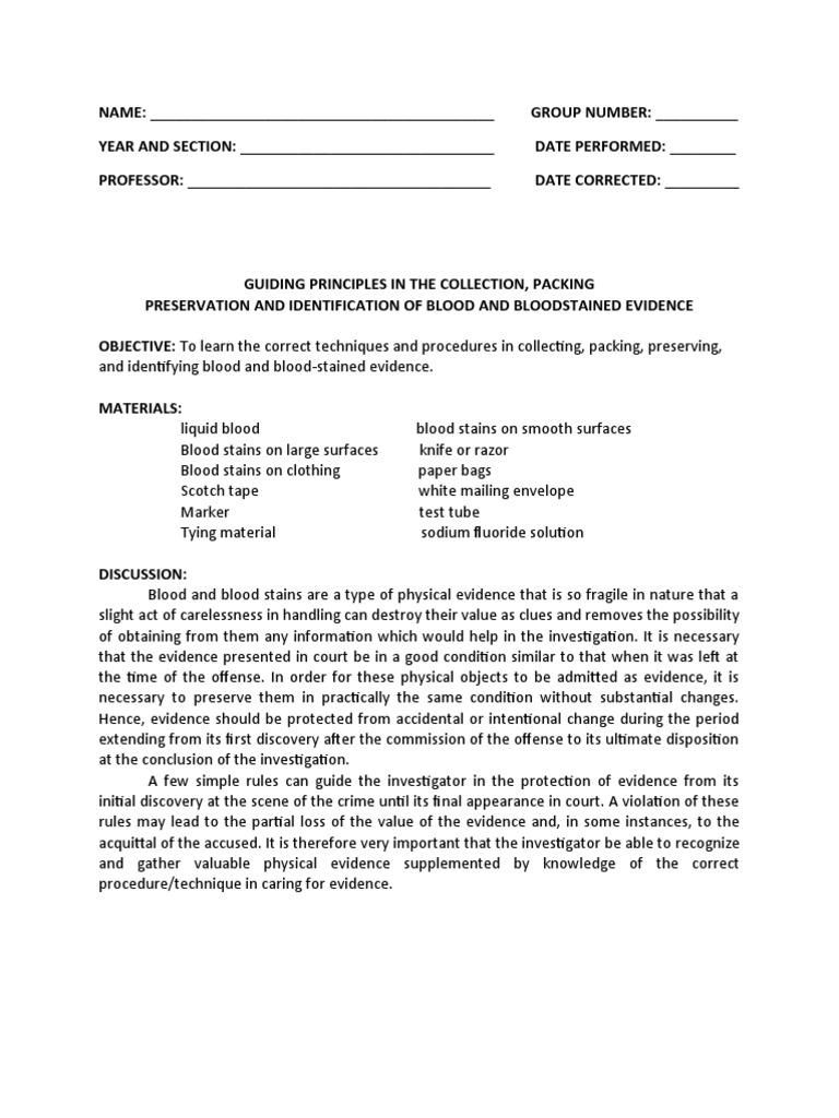 Experiment On Collection Packing Preservation and Identification of ...
