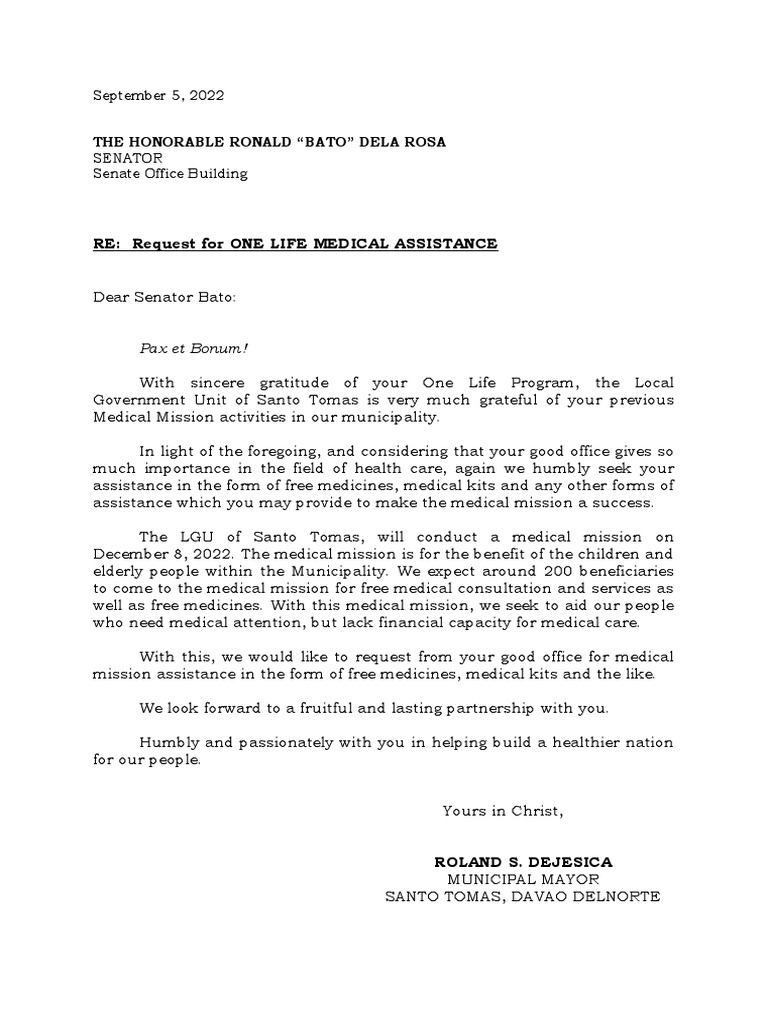 Letter Request For Medical Mission Assistance | PDF
