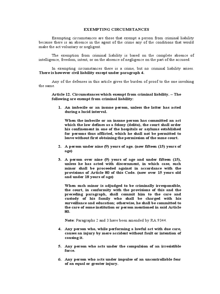 Legal Exemptions from Criminal Liability | PDF | Crime & Violence | Crimes