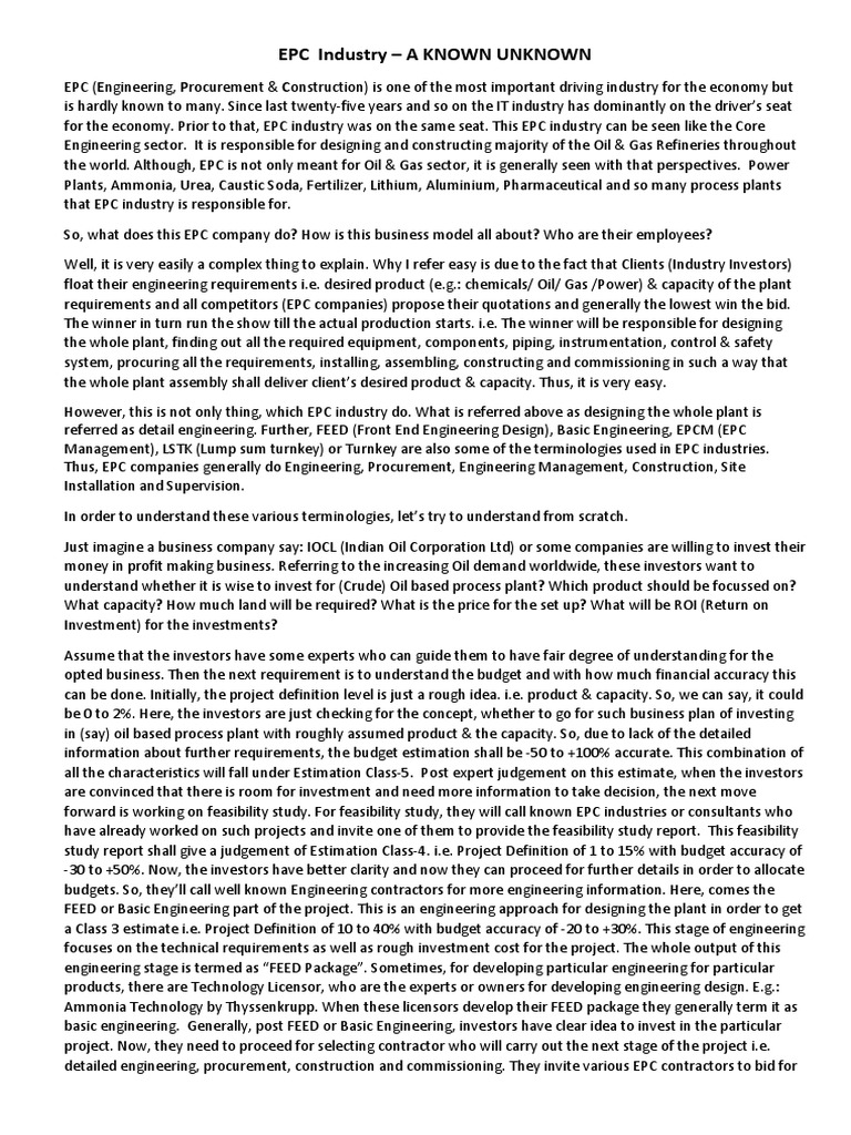 EPC Industry - A Short Summary | PDF | Engineering Design Process ...