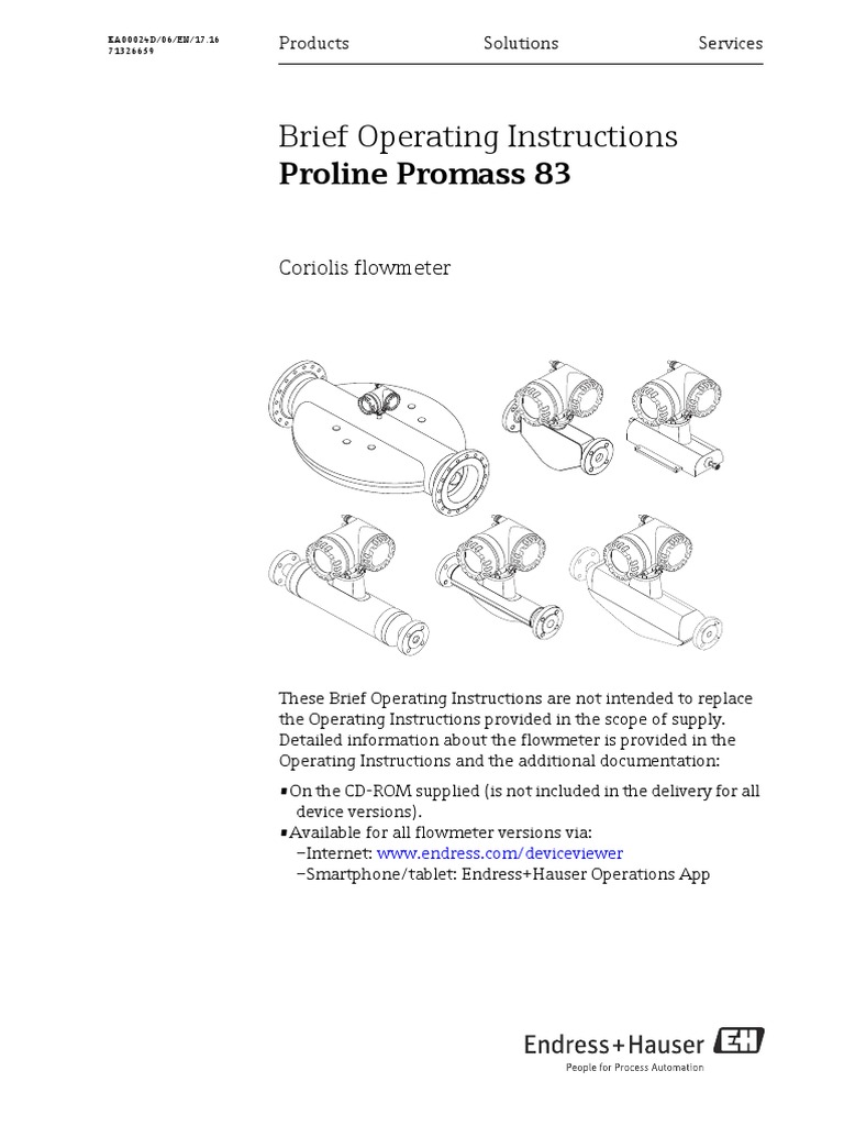 Brief Operating Instructions Proline Promass 83 | PDF | Flow ...