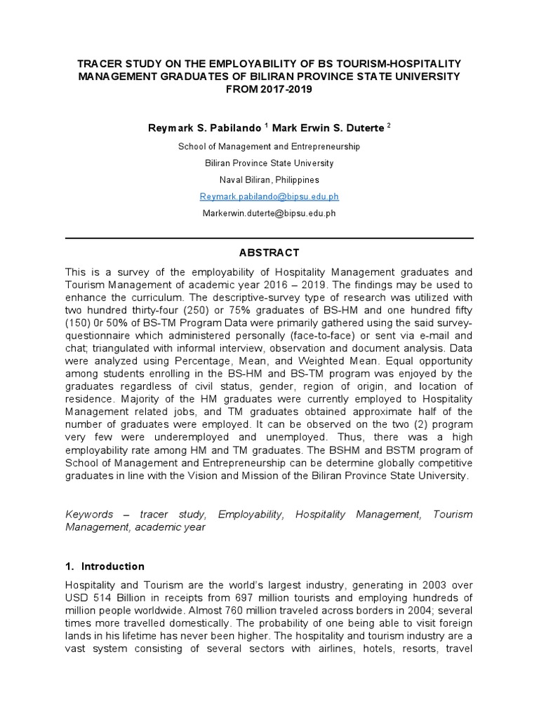 Tracer Study On The Employabilty of BS Tourism | PDF | Employment ...