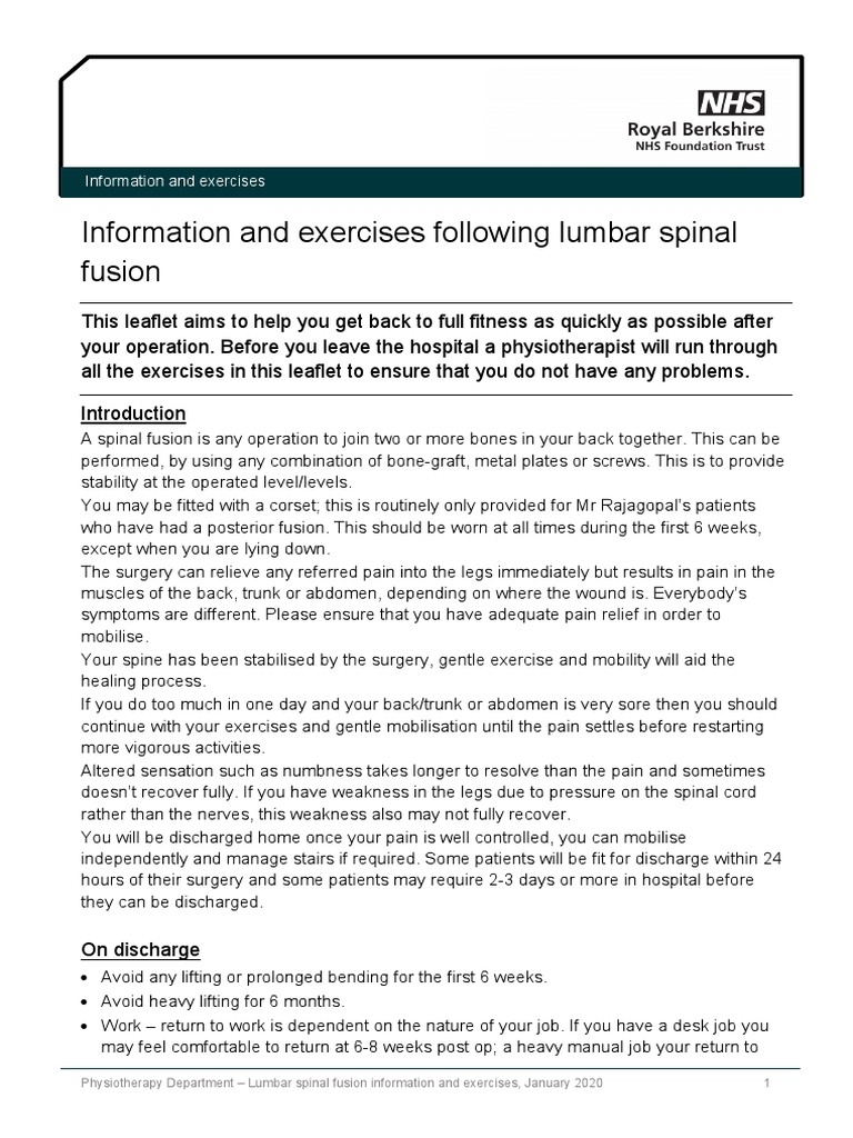 Lumbar Spinal Fusion Exercises - Jan20 | PDF | Physical Therapy ...