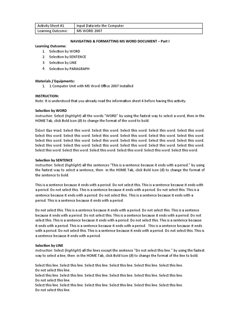 Activity Sheet 1 Word | PDF | Microsoft Word | Software