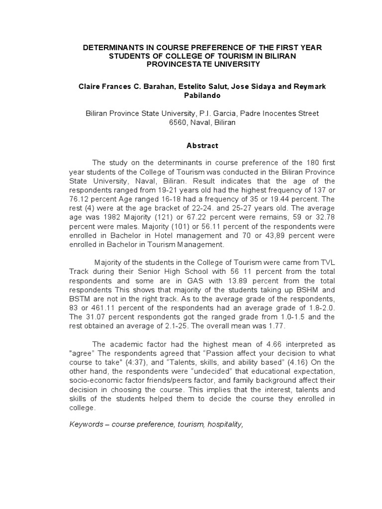 Barahan Salut Sidaya Pabilando DETERMINANTS IN COURSE PREFERENCE OF THE ...