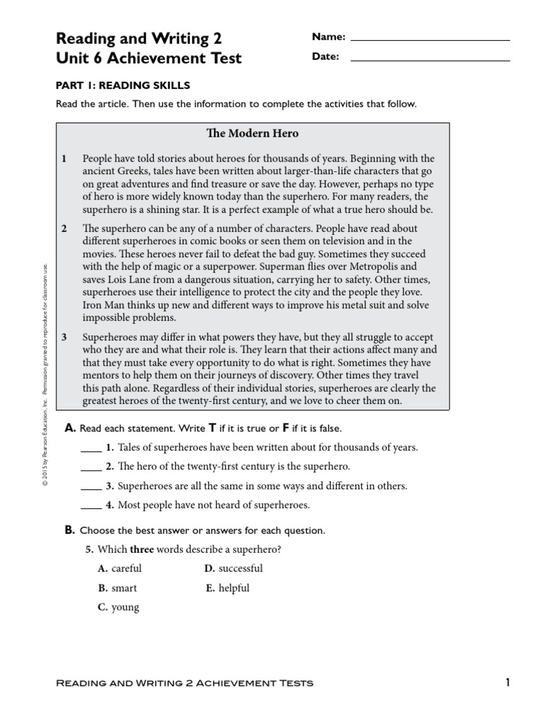 UNIT 6 - Achievement Test | PDF | Hero | Superheroes