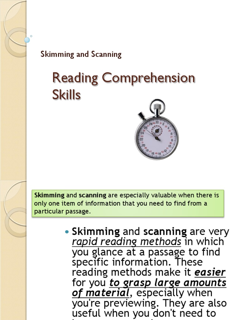 Reading Comprehension Overview Of Skimming And Scanning