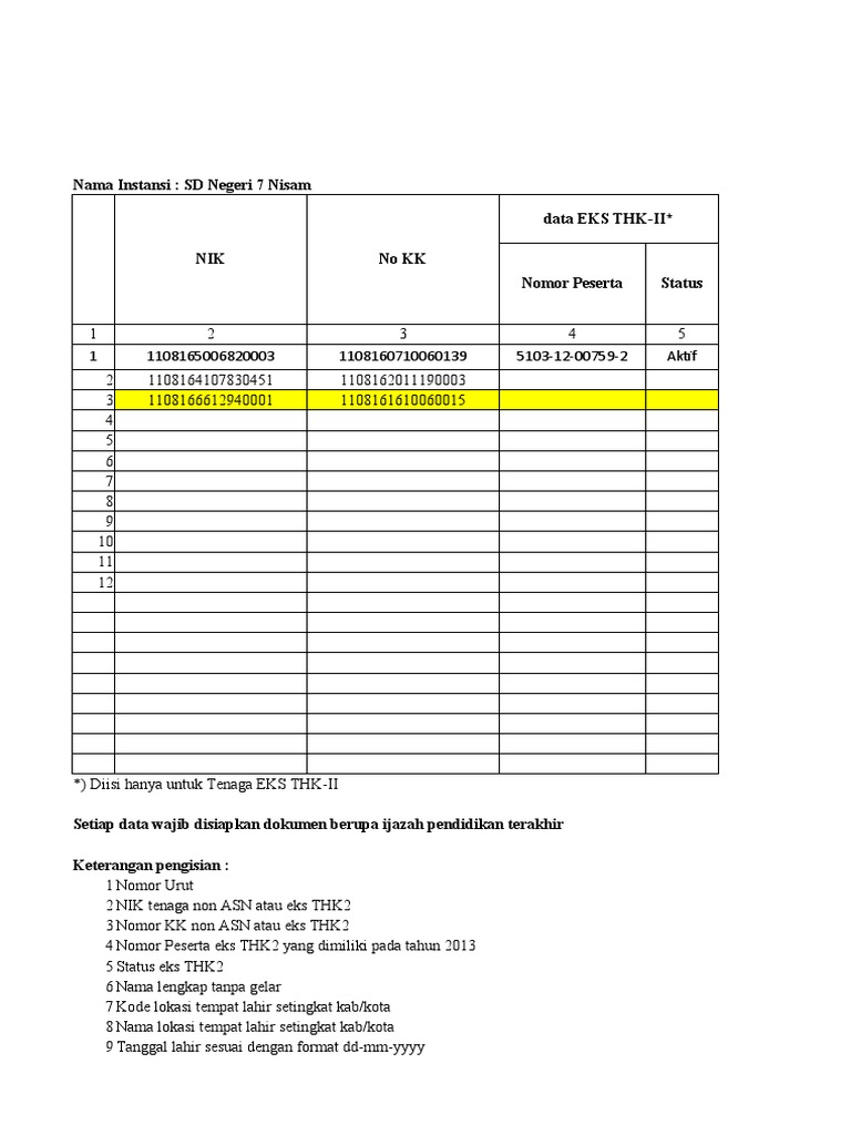 Pendataan Kontrak Kerja Tenaga Non Asn Dan Eks-thk-II SD Negeri 7 Nisam | PDF
