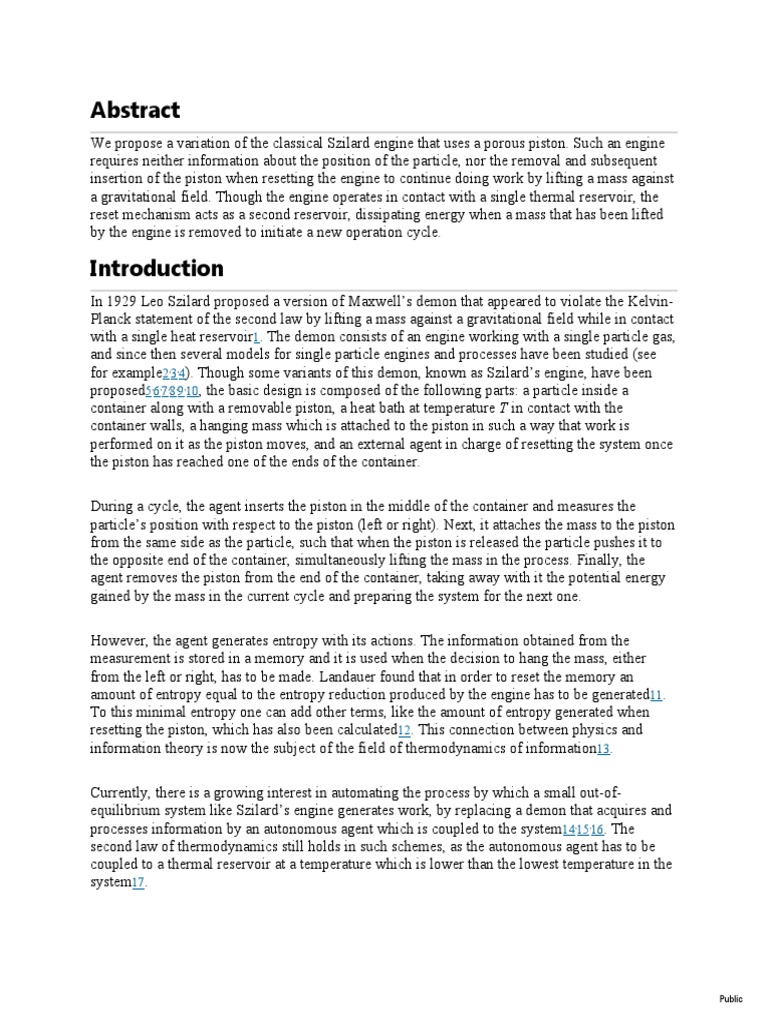 One Particle Engine With A Porous Piston | PDF | Entropy | Second Law ...