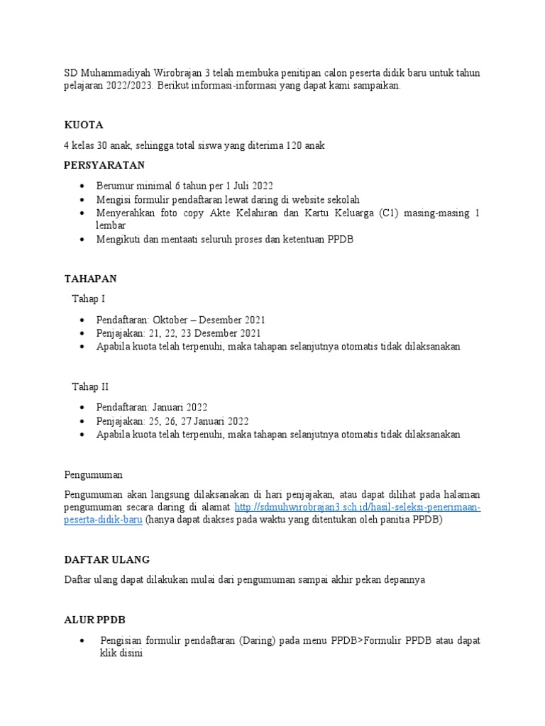 Informasi PPDB 2022-2023 | PDF