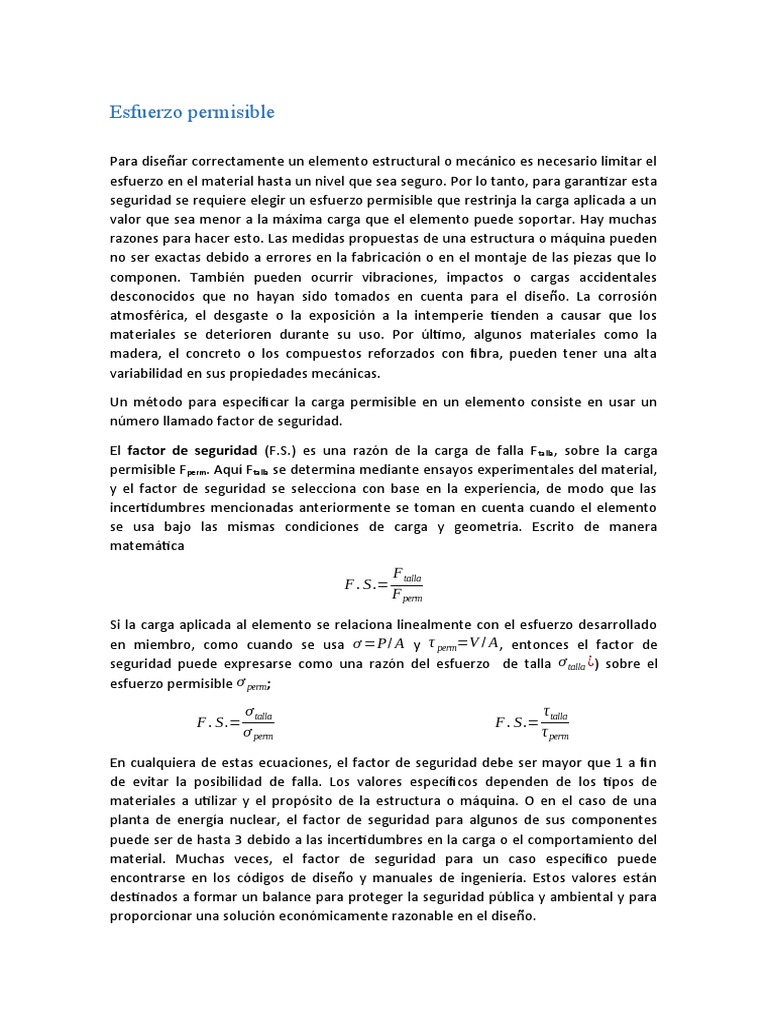 Esfuerzo Permisible | PDF | Física Aplicada e Interdisciplinaria ...