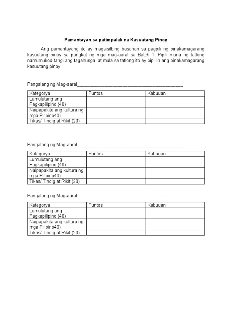 Pamantayan Sa Paghuhusga Sa Kasuutang Pinoy | PDF