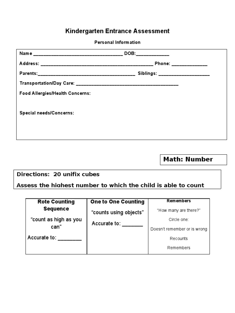 Kindergarten Entrance Assessment Guide | PDF | Color