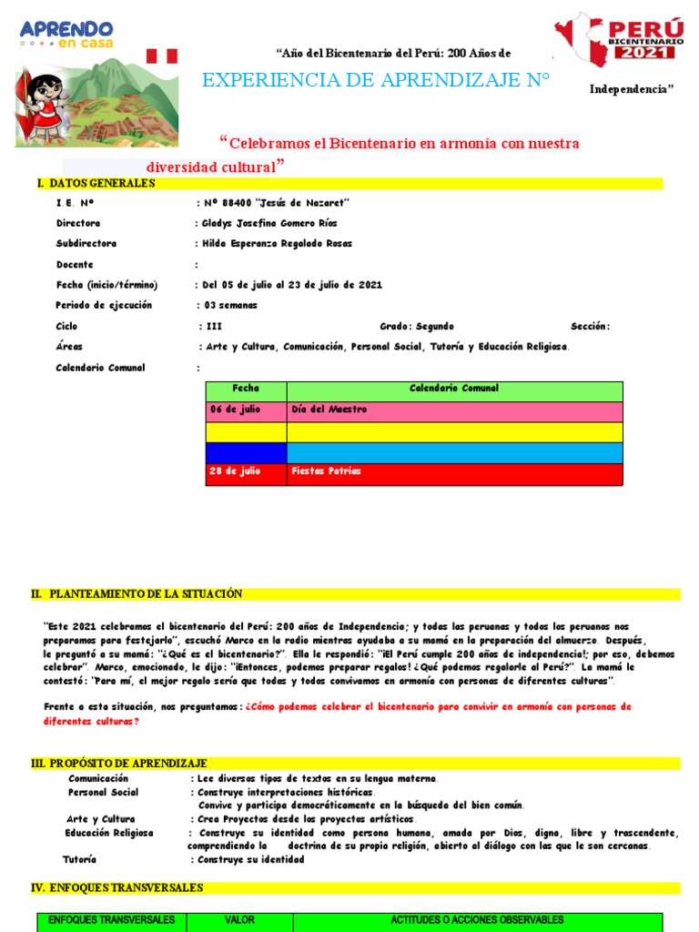 EXPERIENCIA DE APRENDIZAJE N 05 2do GRADO | PDF | Aprendizaje | Evaluación